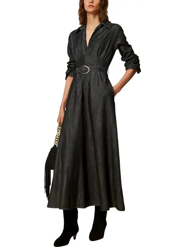 TWINSET Long Flowing Denim Dress - Black