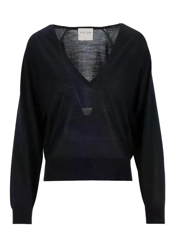 FORTE_FORTE Fine Knit V-neck Raglan Sleeve Sweater - Blue