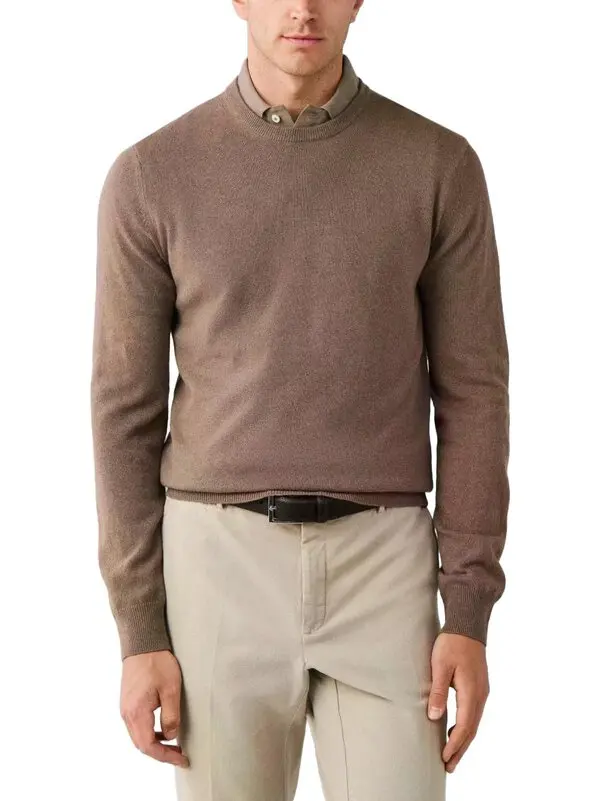 HACKETT LONDON Crew Neck Knit With Elbow Patches - Brown