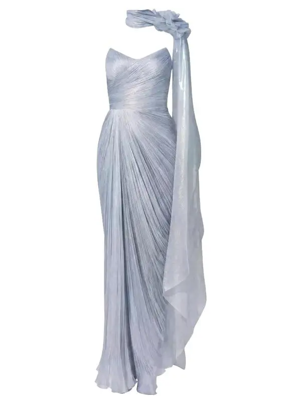 IRIS SERBAN Anette Draped Floral Appliqué Dress - Blue