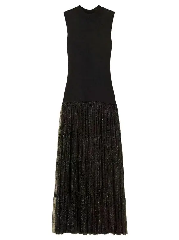 TWINSET Sleeveless Knit Maxi Dress With Plumetis Tulle Skirt - Black
