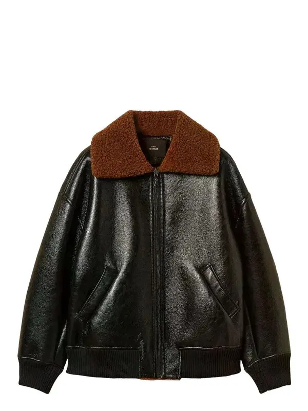 TWINSET Faux-shearling Collar Bomber Jacket - Black