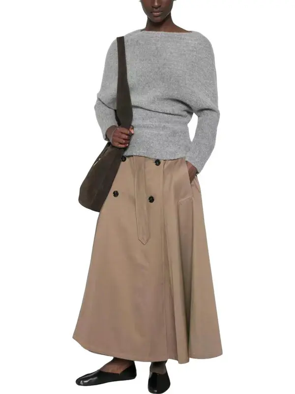 RUOHAN Batwing Sleeve Boat Neck Sweater - Grey