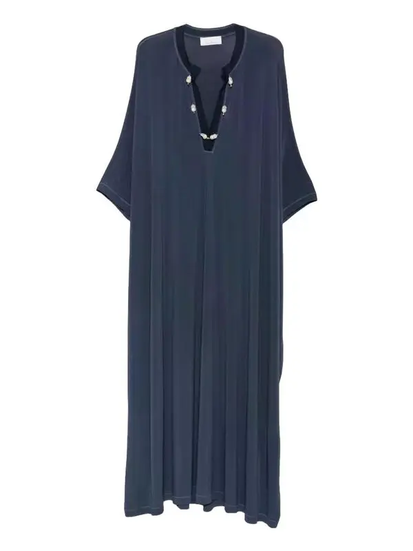 Marina Rinaldi Pearl-embellished Kaftan Maxi Dress - Blue
