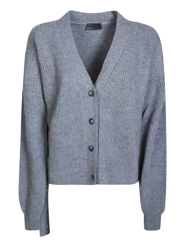 DONDUP Ribbed Knit V-neck Cardigan With Logo Plaque - Grey