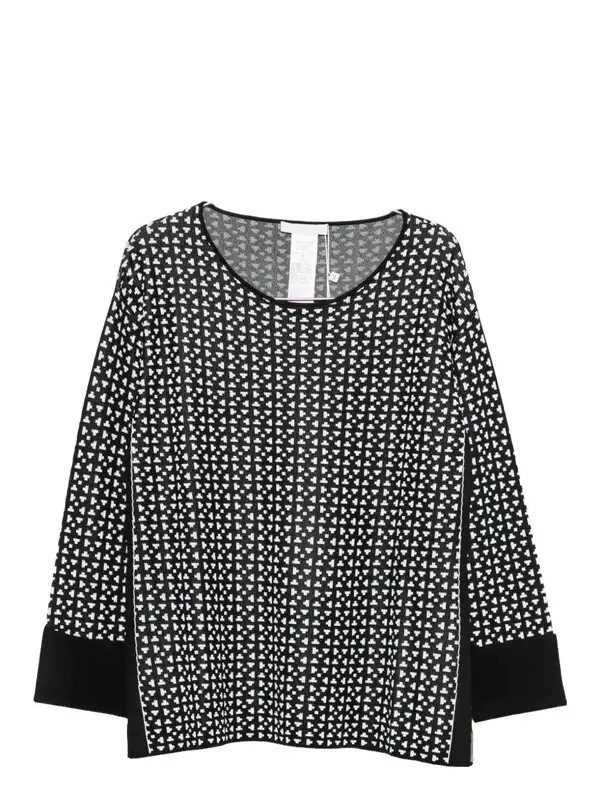 Marina Rinaldi Geometric Pattern Long Sleeve Sweater - Black