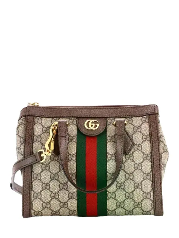 Gucci Ophidia Top Handle Gg Coated Canvas With Leather Small Tote Bag - Brown