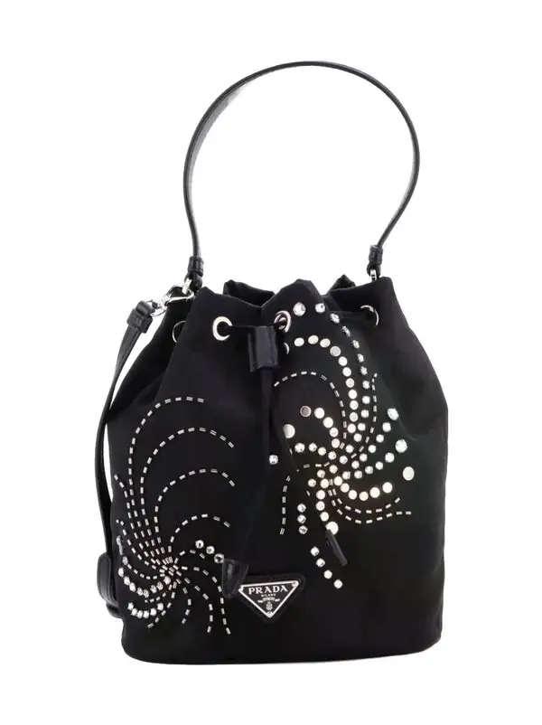 Prada Embellished Re-nylon Mini Bucket Bag - Black