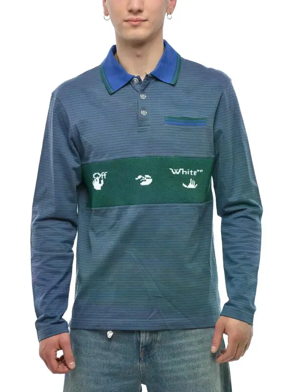 Off-White Logo-embroidered Striped Polo Shirt - Blue