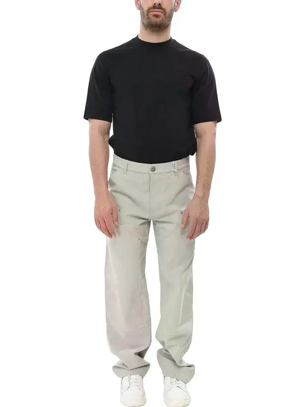 FERRAGAMO Cotton-blend Pants With Logo Button Detail - Neutrals