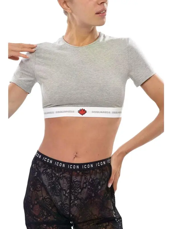 Dsquared2 Cropped Logo Tape T-shirt - Grey