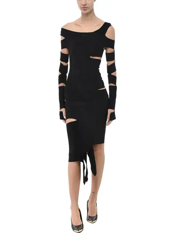 Off-White Ribbed Knit Midi Dress With Cut-out Detailing - Black