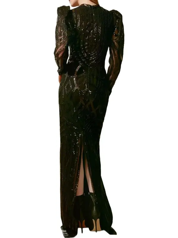 GEMY MAALOUF Embellished Puff-sleeve Gown - Black