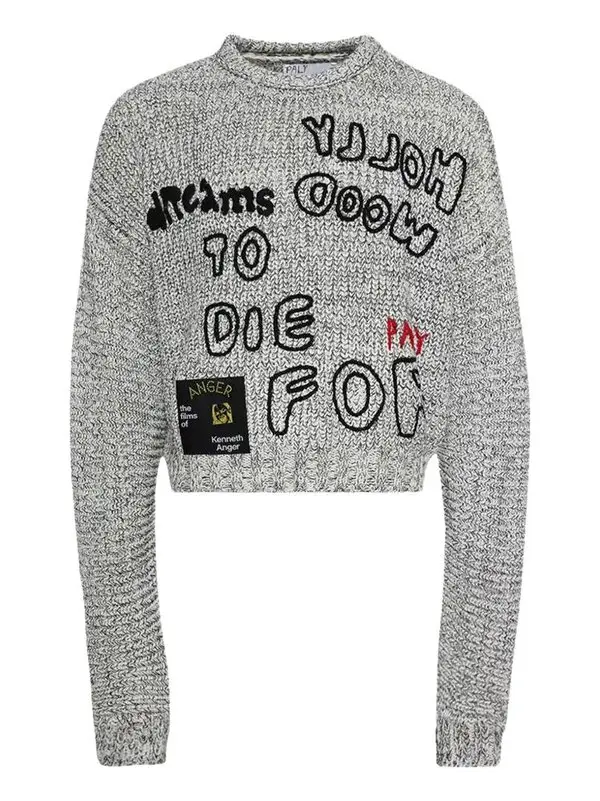 PALY Embroidered Slogan Sweater - Grey