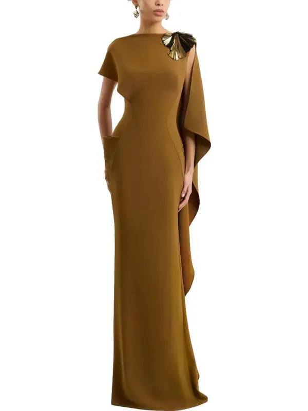 GEMY MAALOUF Asymmetric Cape Dress - Brown