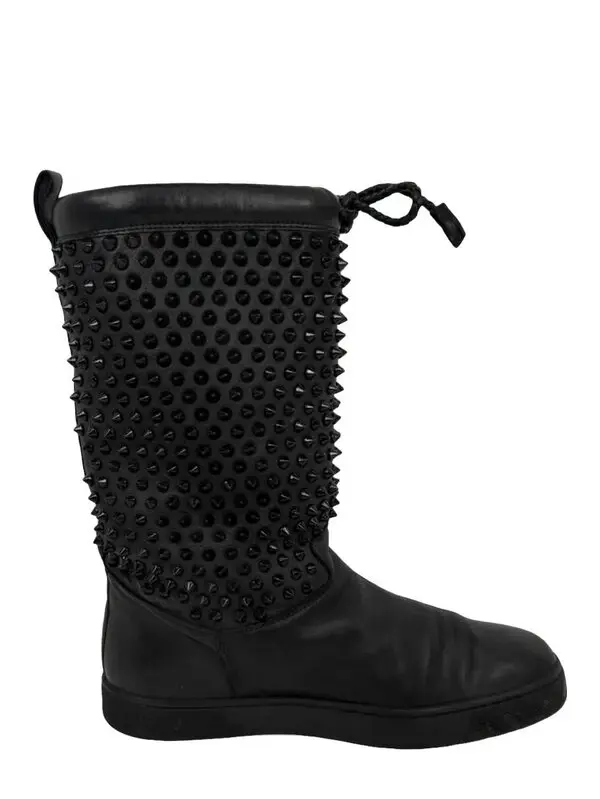 CHRISTIAN LOUBOUTIN Leather Spiked Mid-calf Boots - Black