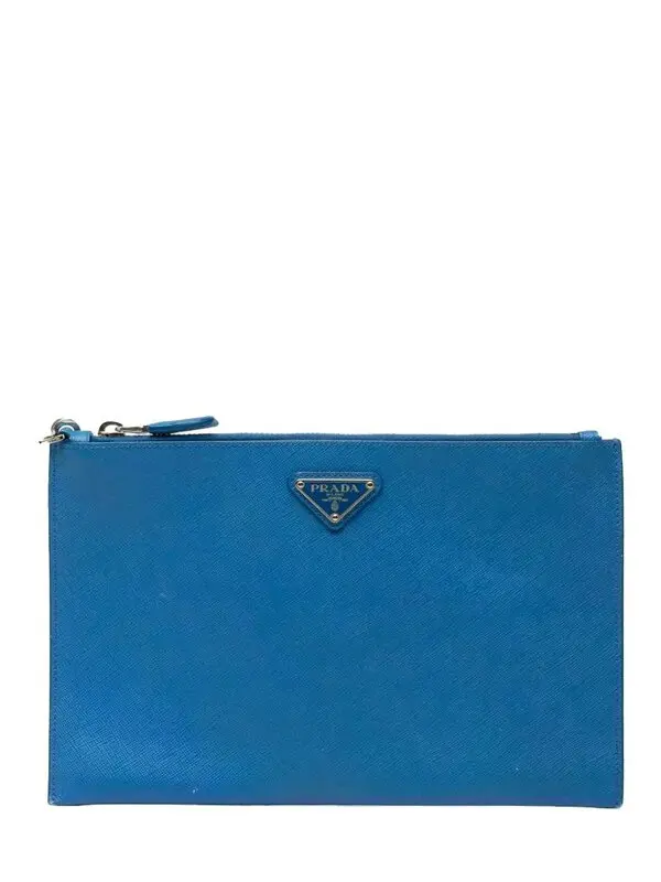 Prada Saffiano Wristlet Clutch Bag - Blue