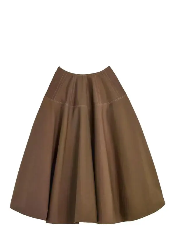 TOD'S Flared Midi Skirt With Contrast Stitching - Brown