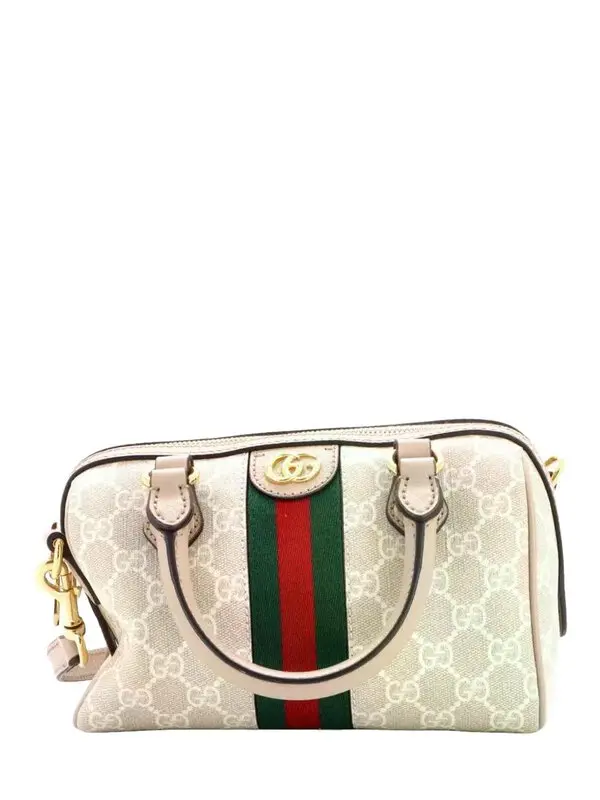 Gucci Ophidia Convertible Boston Bag Gg Coated Canvas Mini Satchel - White
