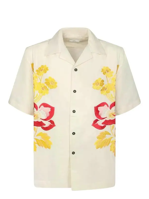 Commas Floral-embroidered Short-sleeve Shirt - Neutrals