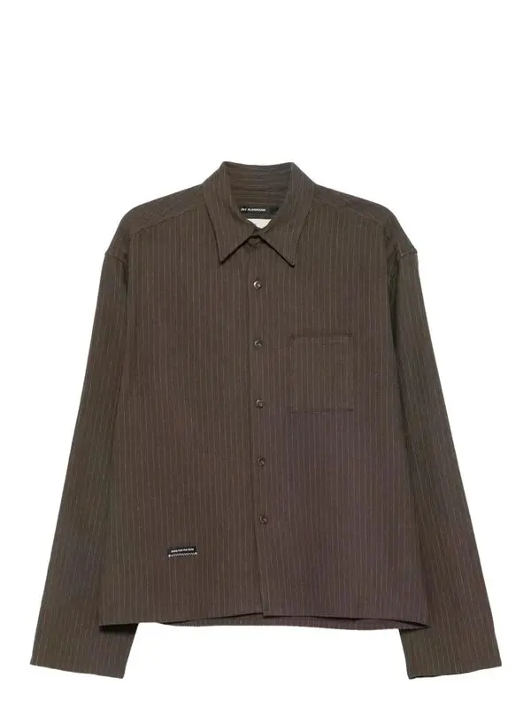 SONG FOR THE MUTE School Pinstripe-pattern Logo-patch Shirt - Brown
