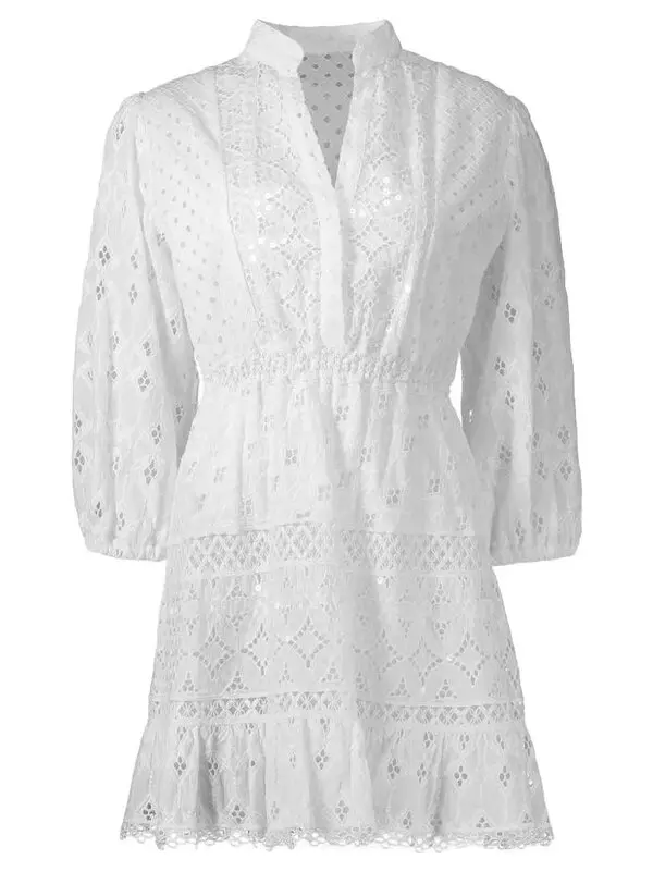 Temptation Positano Citronella Broderie Anglaise Sequinned Mini Dress - White