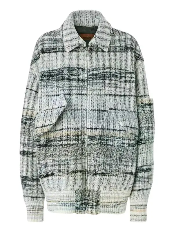 Missoni Oversized Wool-blend Check Bomber Jacket - Grey
