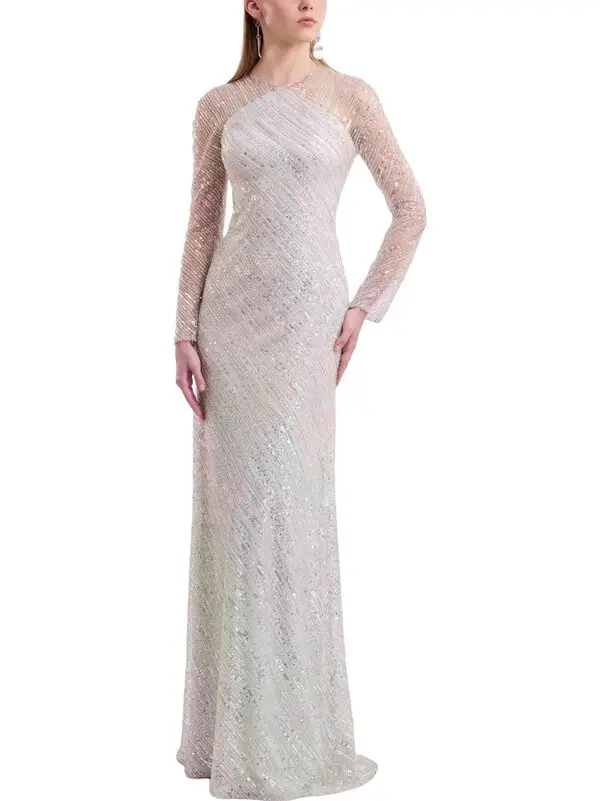GEMY MAALOUF Beaded Sequin-embellished Gown - Silver