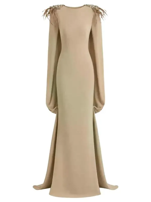 GEMY MAALOUF Feather-beaded Cape Dress - Neutrals