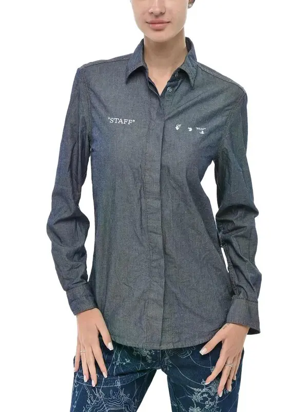 Off-White Logo Print Cotton Shirt - Blue