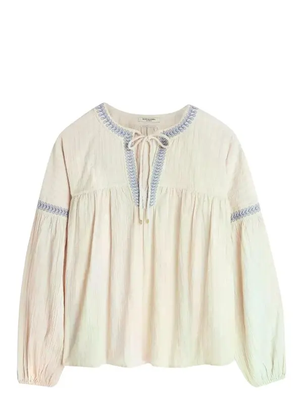 Scotch & Soda Embroidered Trim Gathered Blouse - Neutrals