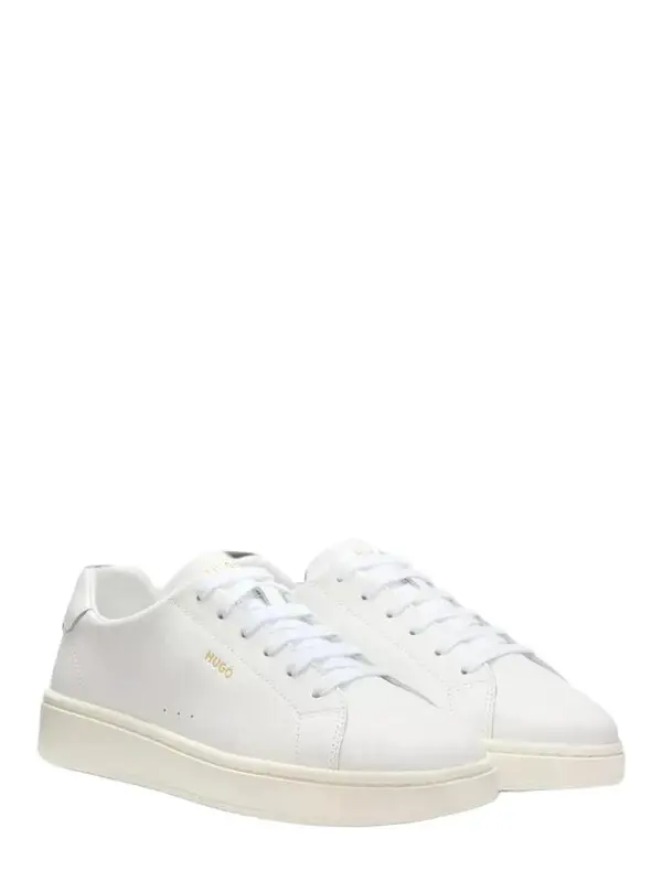Hugo Nappa Leather Sneakers With Gold-tone Logo - White