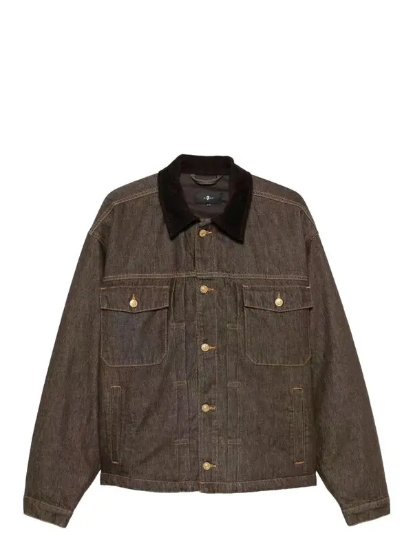7 For All Mankind Corduroy Collar Denim Jacket - Brown