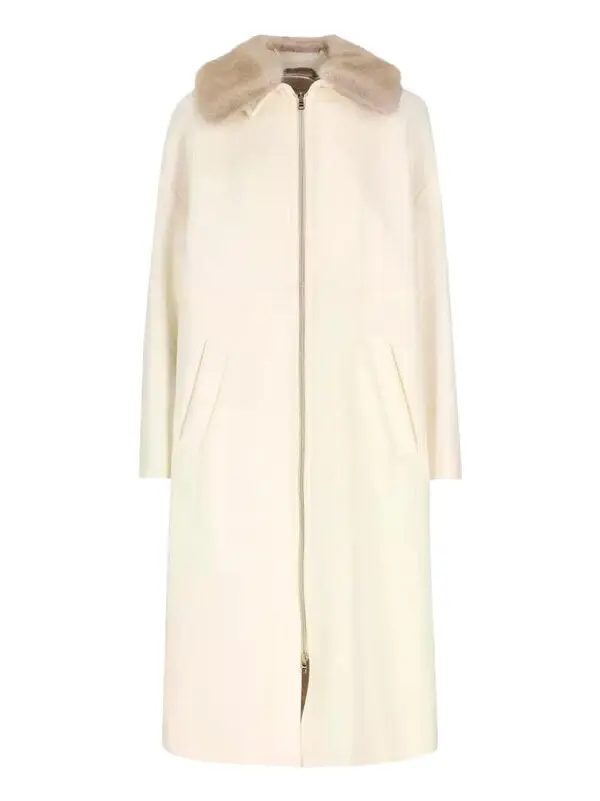 Herno Faux Fur Collar Zip-up Coat - White