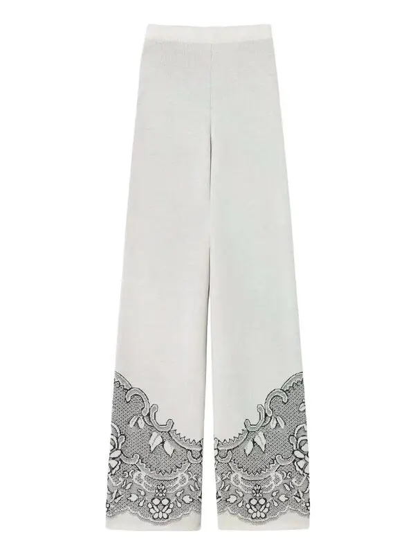 TWINSET Jacquard Wool-blend Knit Palazzo Trousers - Neutrals