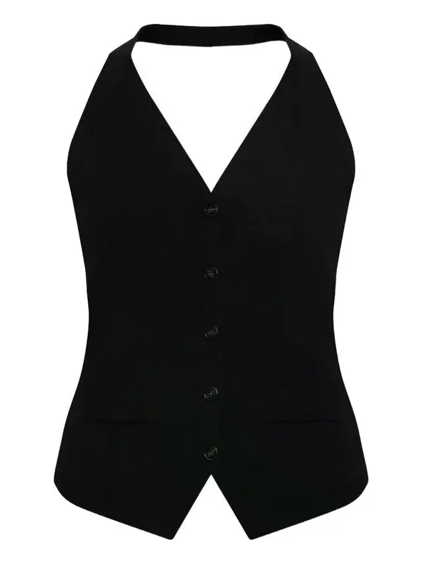 LISA YANG Halterneck Button-up Top - Black