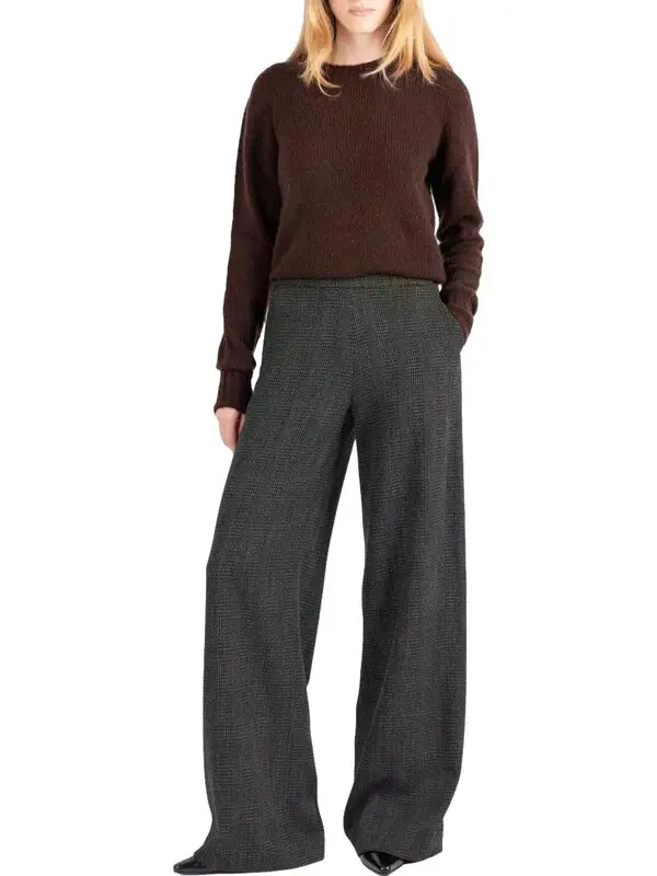 SOCIETE ANONYME Prince Of Wales Check Wool Wide Leg Trousers - Grey