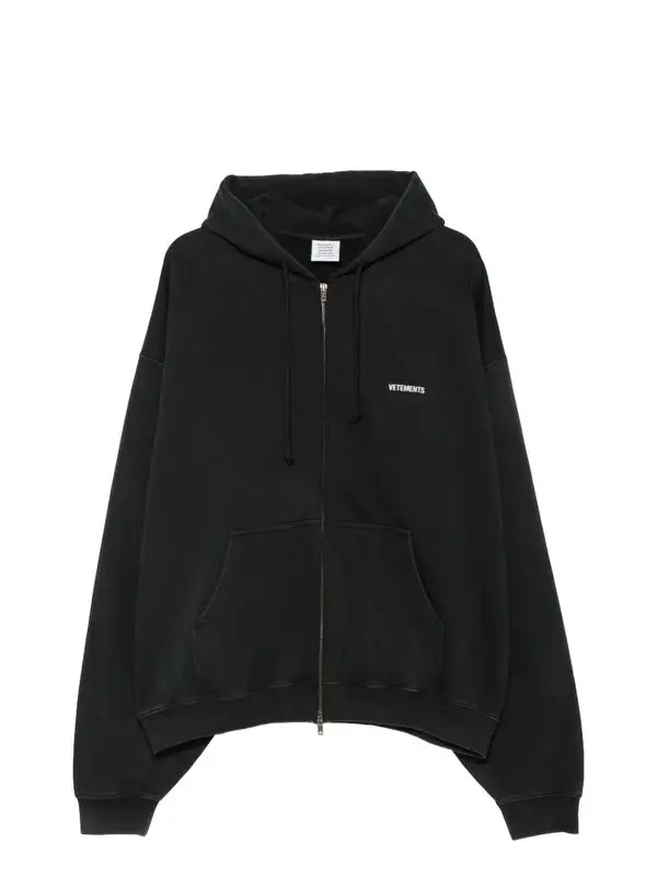 Vetements Logo-print Zip-up Hoodie - Black