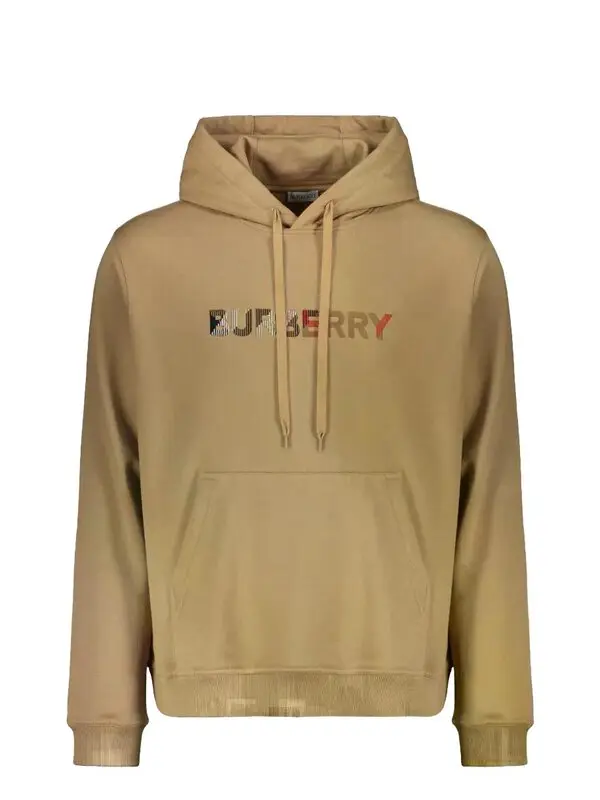 Burberry Logo-embroidered Pouch-pocket Hoodie - Neutrals