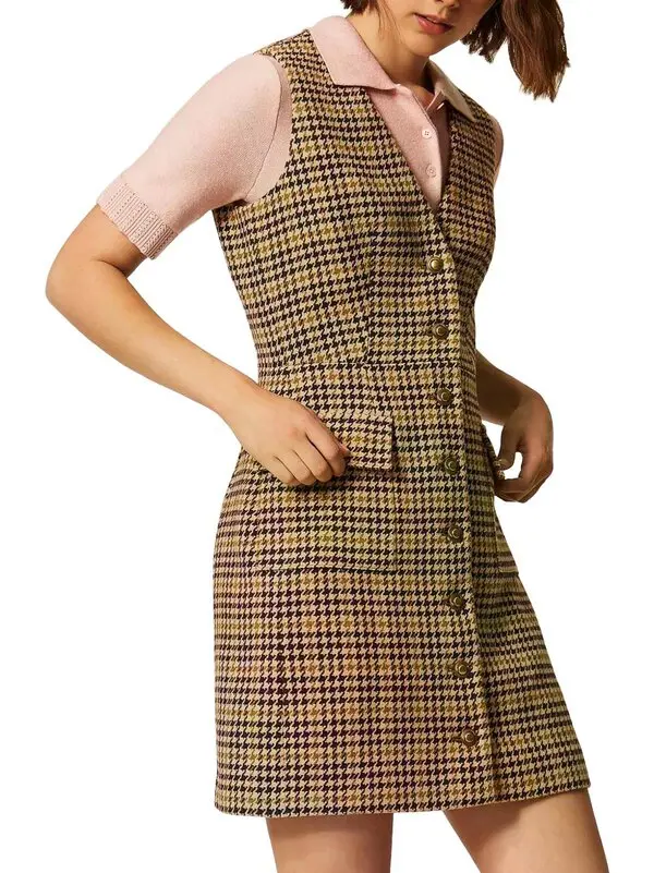 TWINSET Short Houndstooth Shirt Dress - Neutrals