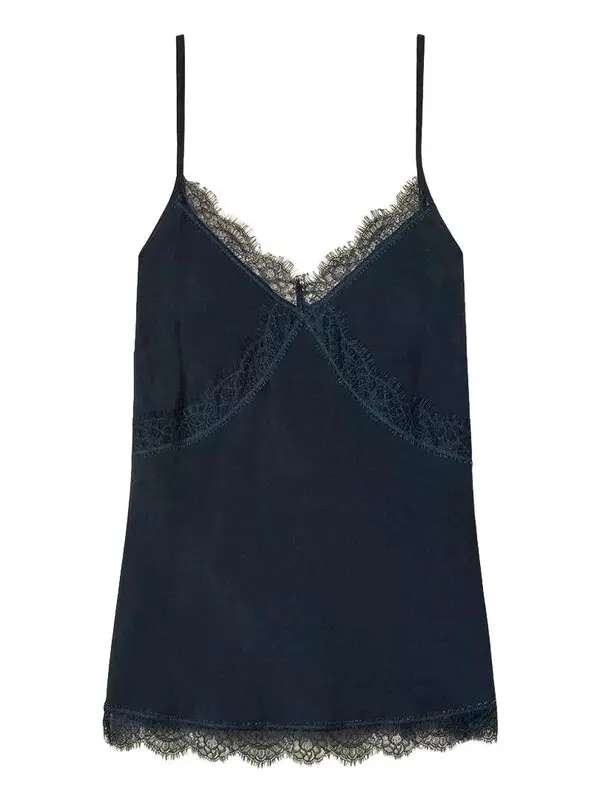 TWINSET Crêpe De Chine Top With Scalloped Lace Trim - Blue