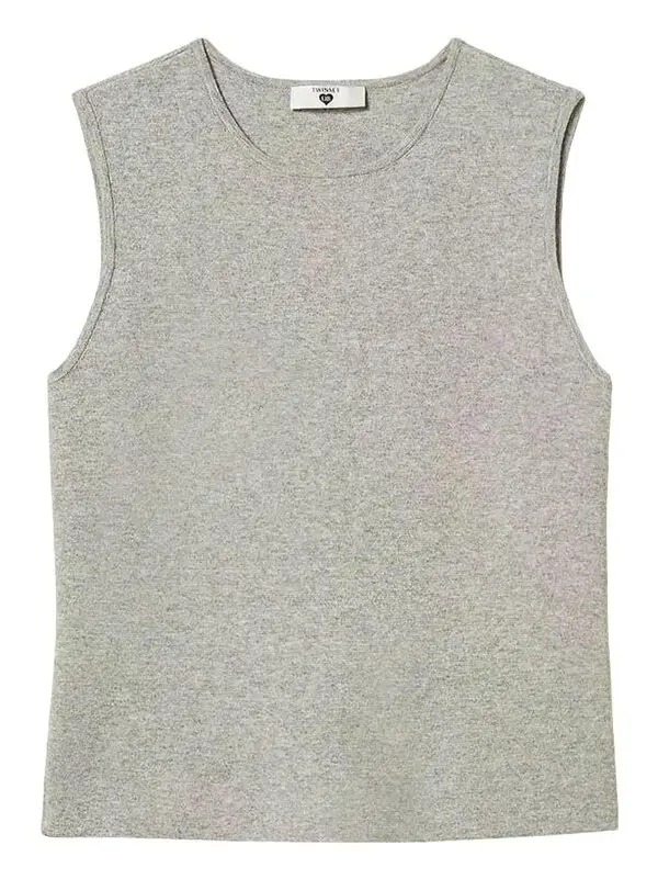 TWINSET Fitted Sleeveless Jumper With Metal Logo Plaque - Grey