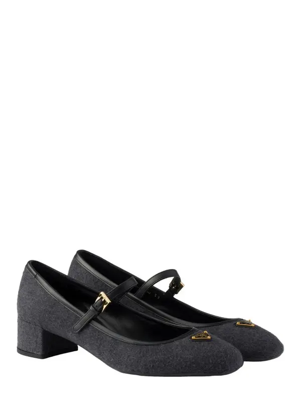 Prada Mary Jane Pumps With Logo Buckle - Grey