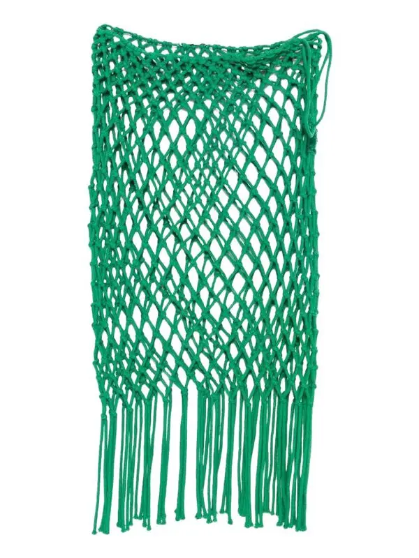 THE FRANKIE SHOP Tropea Macramé Knit Fringed Midi Skirt - Green