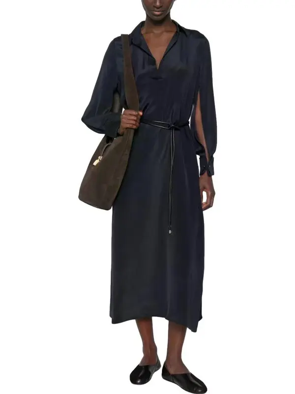 Max Mara Silk Midi Dress With Slit Sleeves - Blue