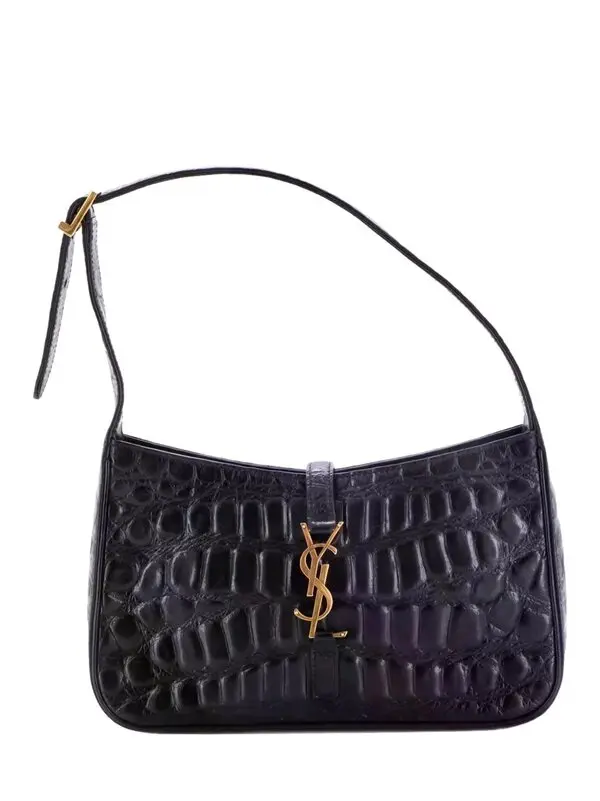 Saint Laurent Le 5 A 7 Croc Effect Leather Hobo Bag - Black