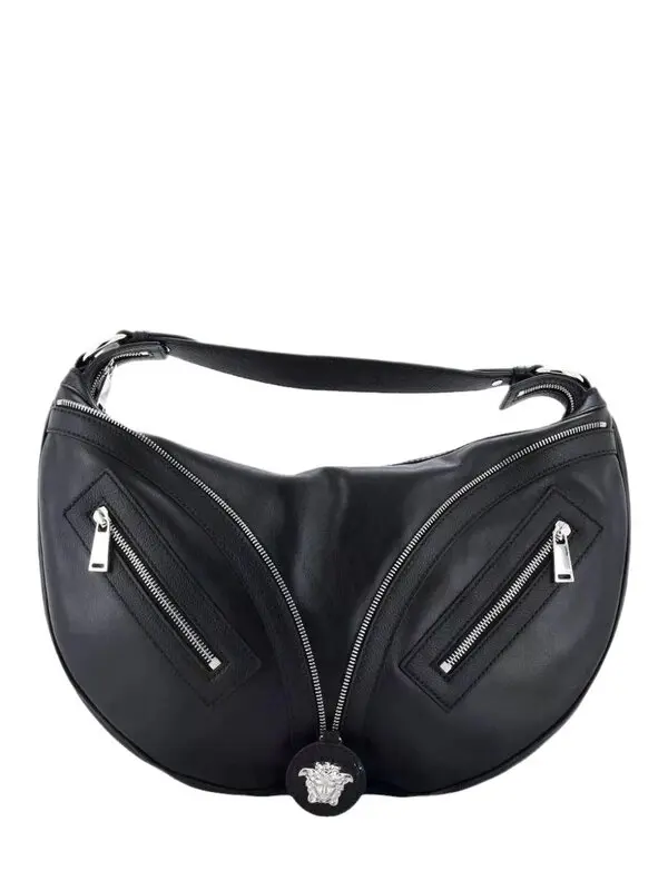 Versace Repeat Leather Large Hobo Bag - Black