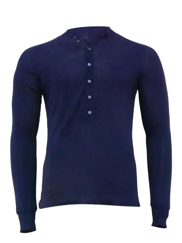 Fendi Navy Cotton Half-buttoned Fitted Sweater - Blue