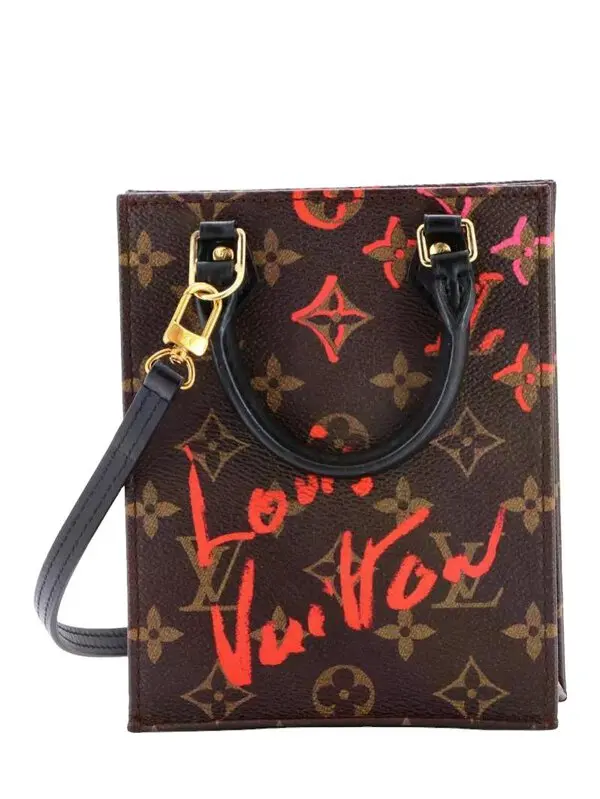 LOUIS VUITTON Petit Sac Plat Bag Limited Edition Fall In Love Monogram Canvas Tote Bag - Brown