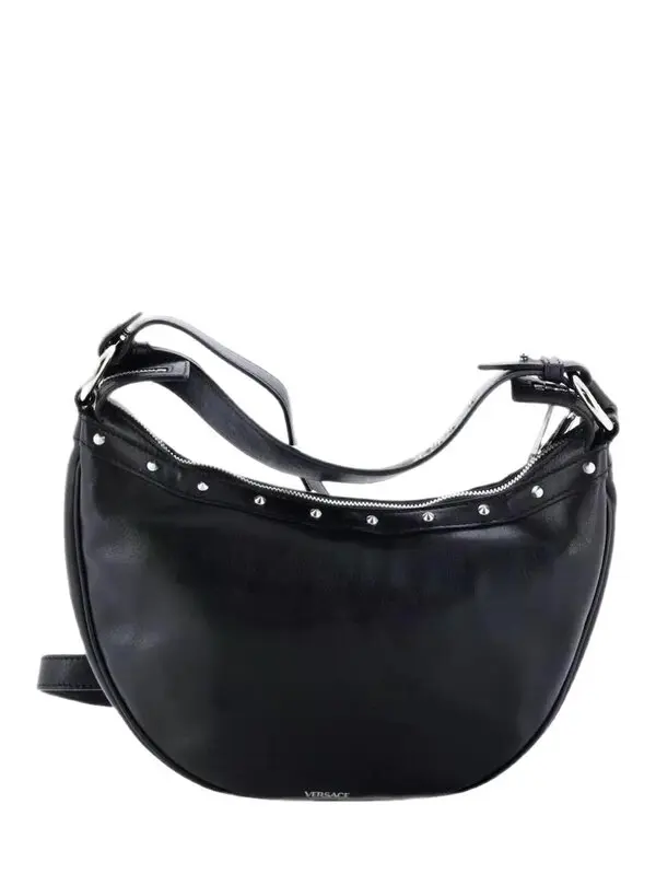 Versace Repeat Studded Leather Small Hobo Bag - Black